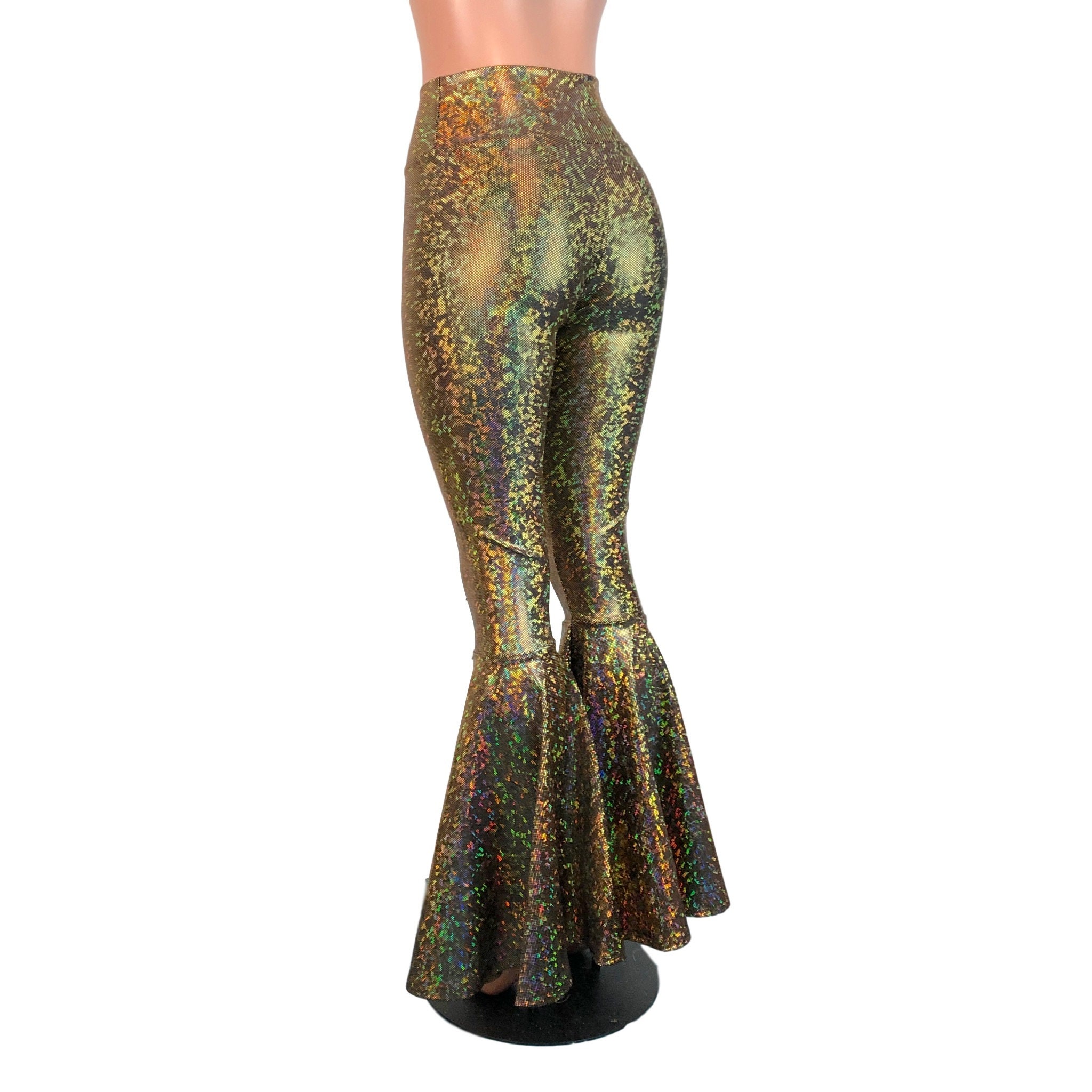 High Waist Bell Bottoms - *gold on Black Shattered Glass* Holographic ...
