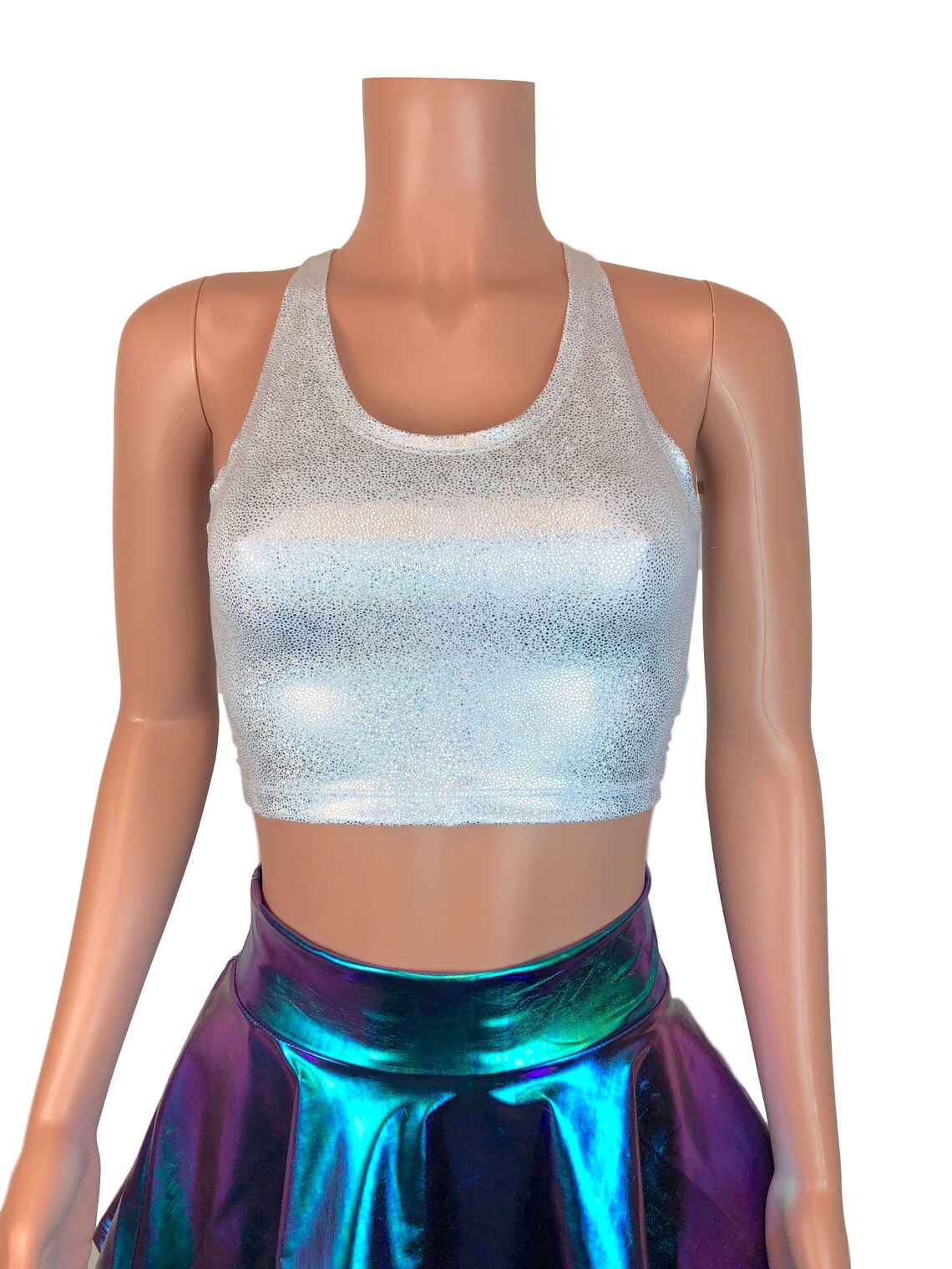 Silver Holographic Holo Crop Top Tank - Bodycon Clubwear, Rave Wear ...