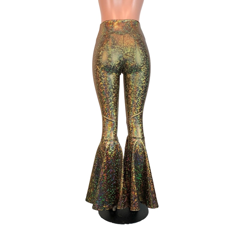 High Waist Bell Bottoms - *gold on Black Shattered Glass* Holographic ...
