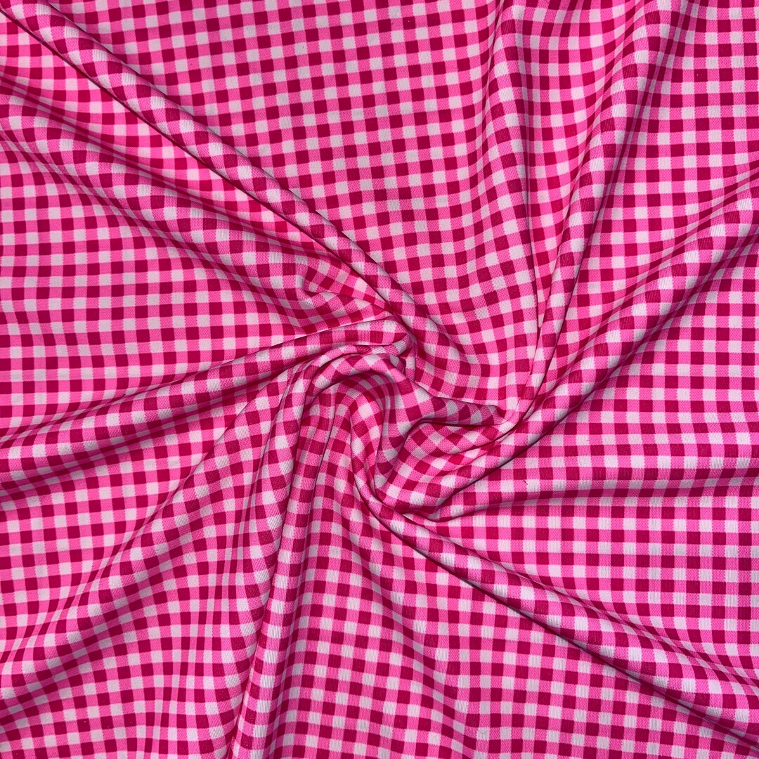 Pink Checkered 4-way Stretch Spandex Fabric By-the-yard | Gingham ...