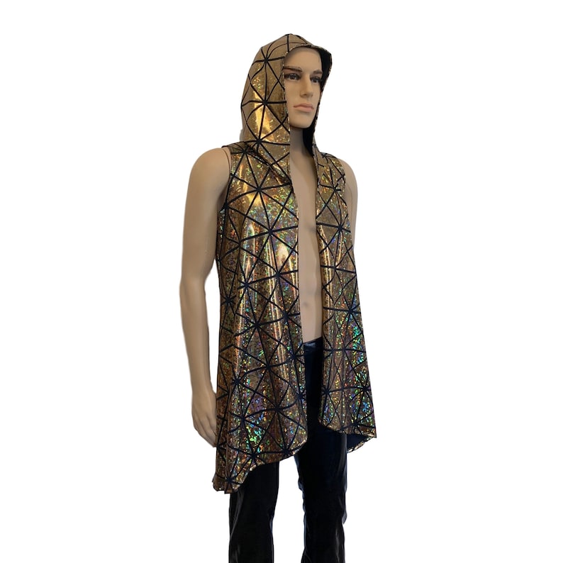 Unisex Hooded Sleeveless Rave Kimono Robe gold Glass Pane - Etsy