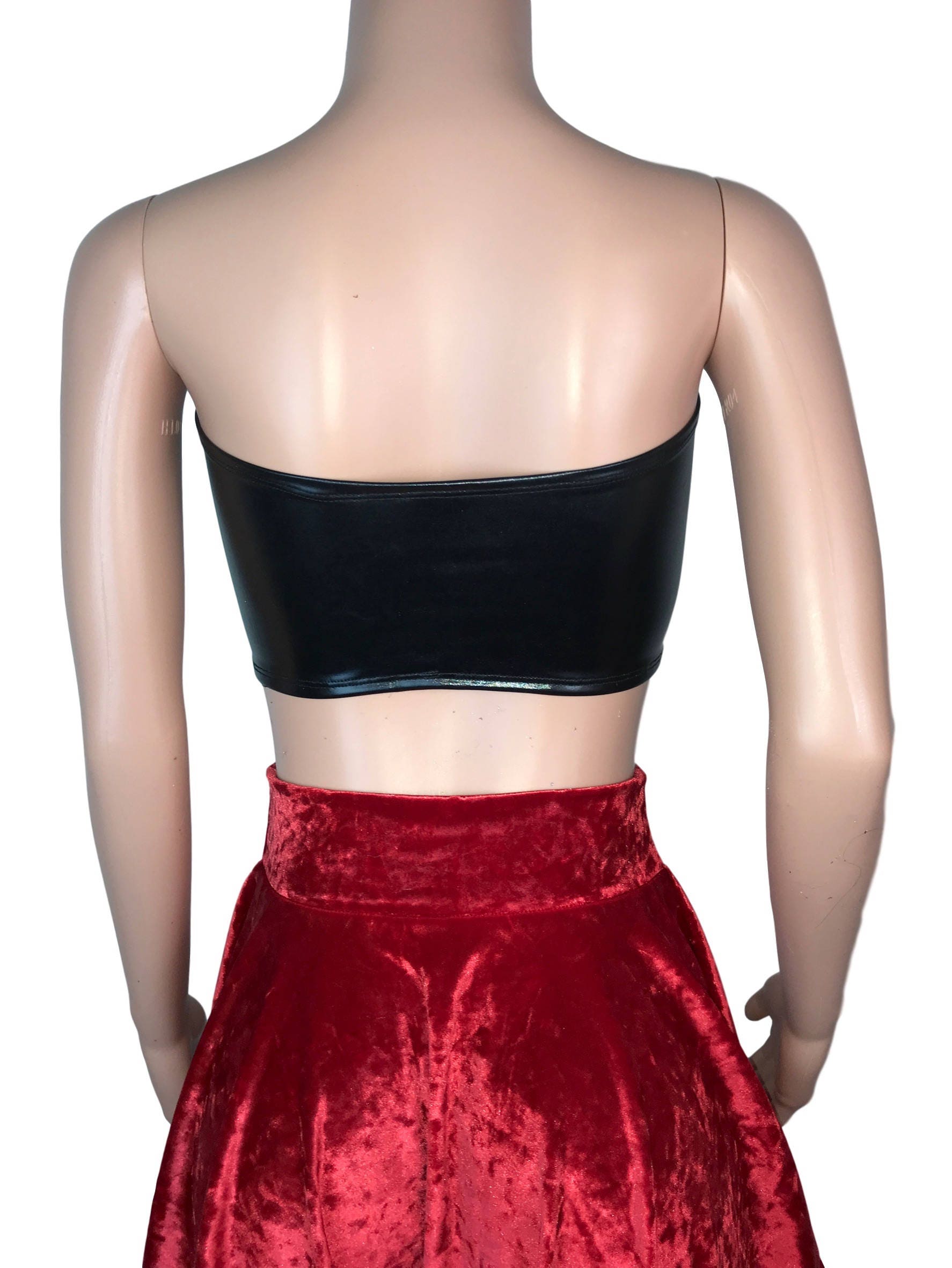 Black Metallic Faux-Leather Wet Look Tube Top bodycon | Etsy