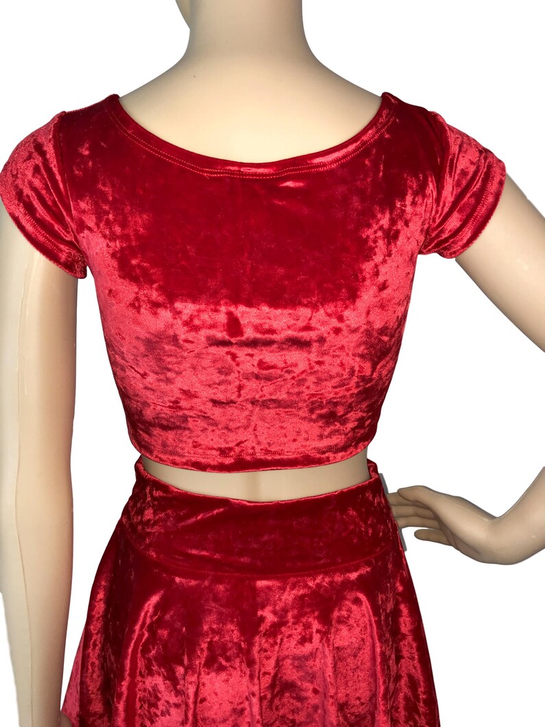 Red Crushed Velvet Cap Sleeve Crop Top - Bodycon Clubwear, Rave Wear ...