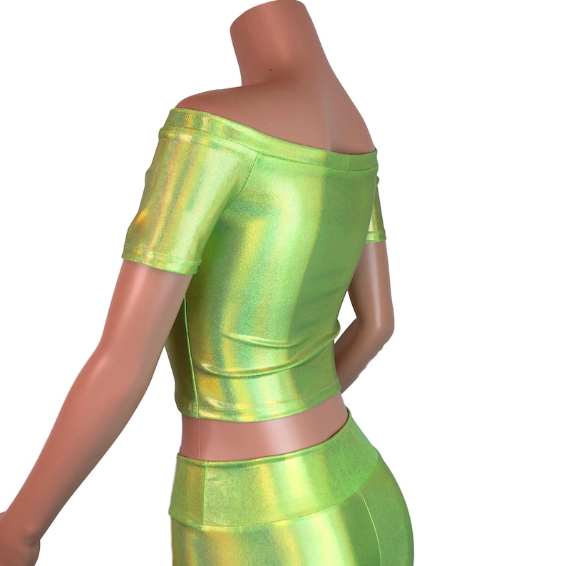Lime Green Holograph Cold Shoulder Top - Bodycon Clubwear, Rave Wear ...