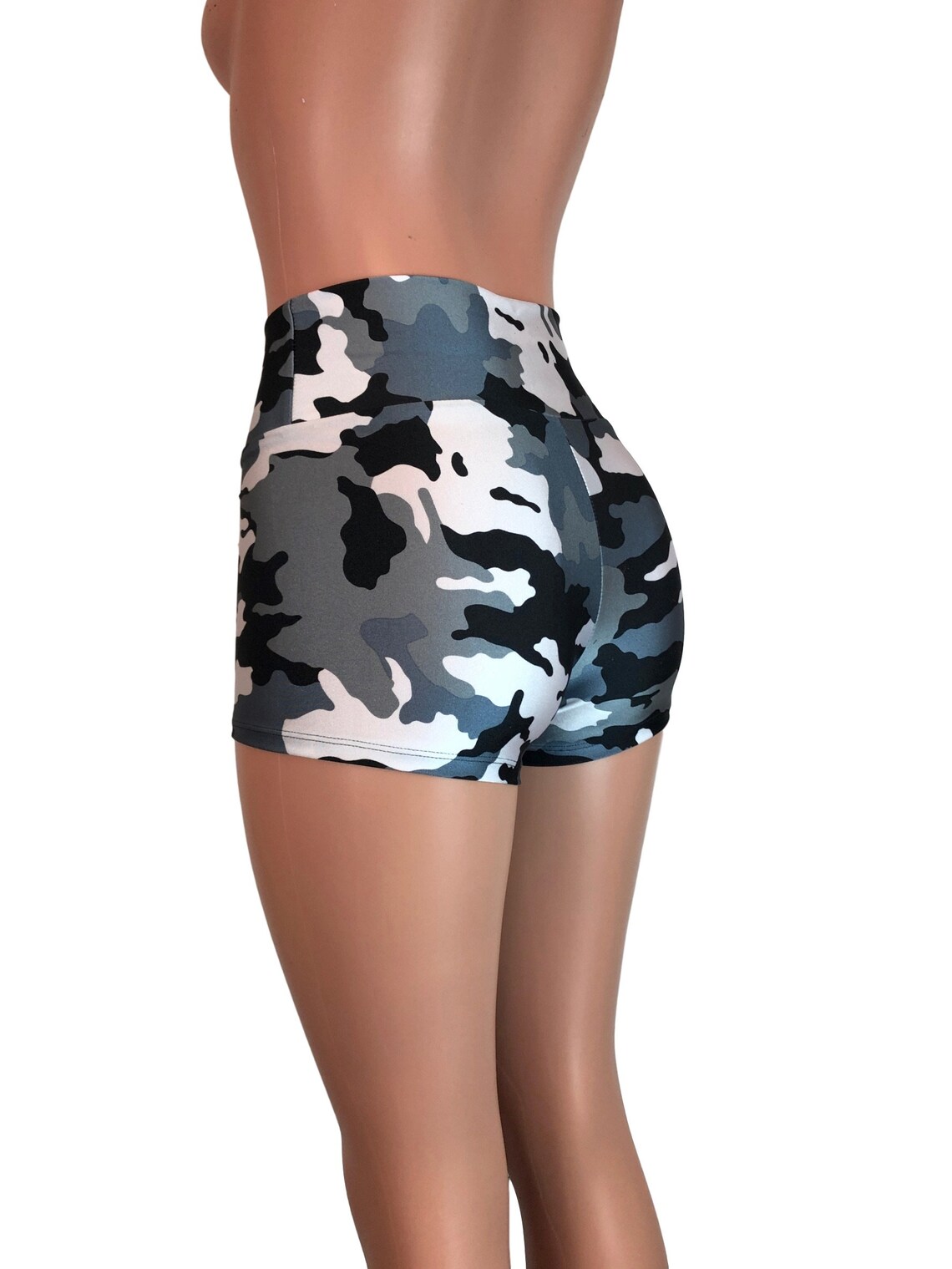 Blackwhite Camouflage Camo High Waisted Booty Shorts Club Etsy