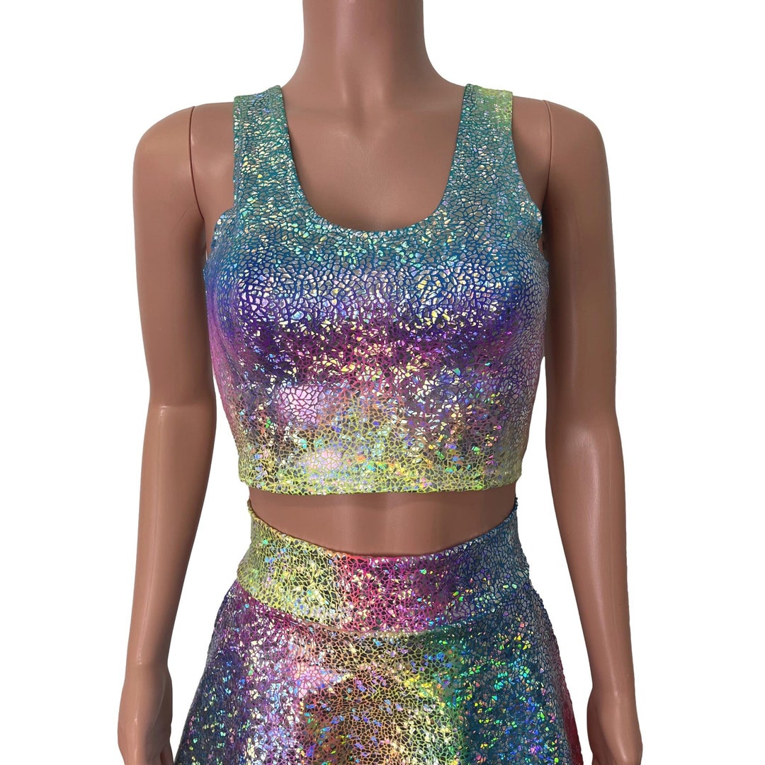 Rainbow Avatar Holographic Crop Top Tank - Bodycon Clubwear, Rave Wear ...