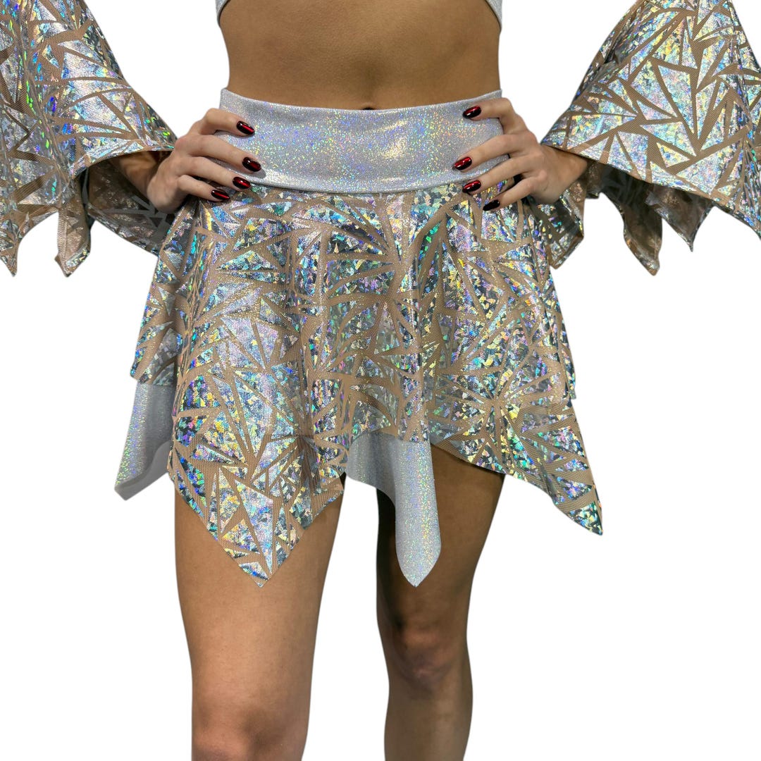 Pixie Skirt for Fairy Costume in Triangle Holographic Mesh | Rave Skirt ...