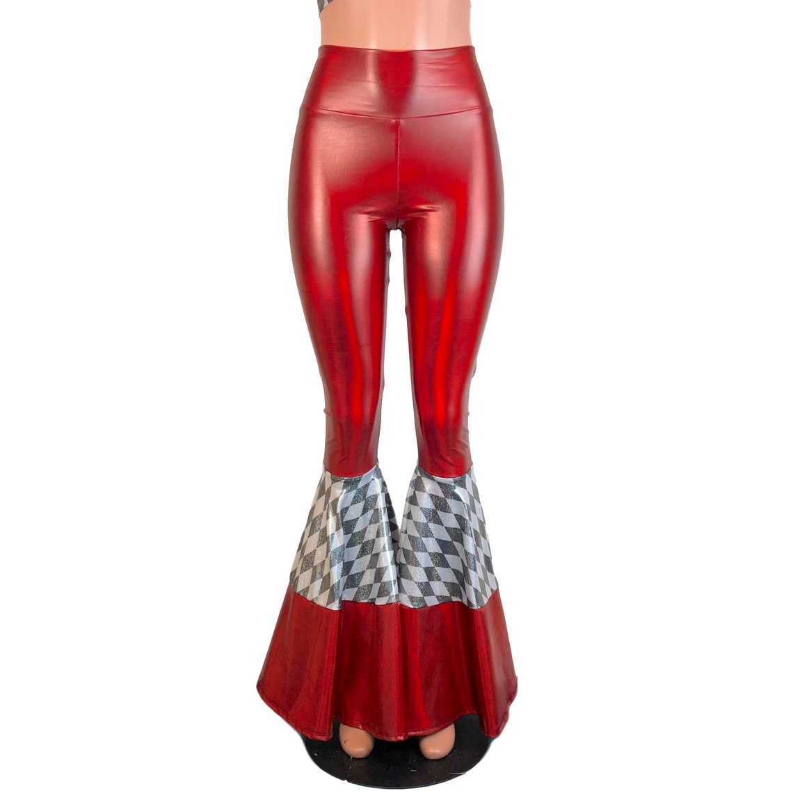 Bell Bottom Pants - Tiered Flares - *red Holograph W/ Holo Harlequin ...