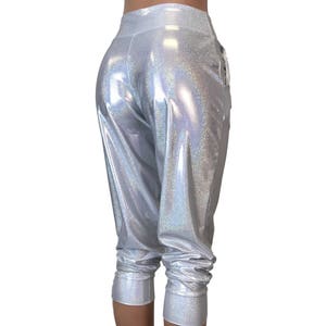 Silver Holographic Joggers W/ Pockets - High Waisted Jogger Pants ...