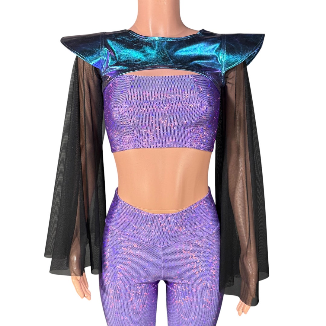 Bowie Sleeve Bolero Top - Oil Slick With Black Mesh | Festival Outfit ...