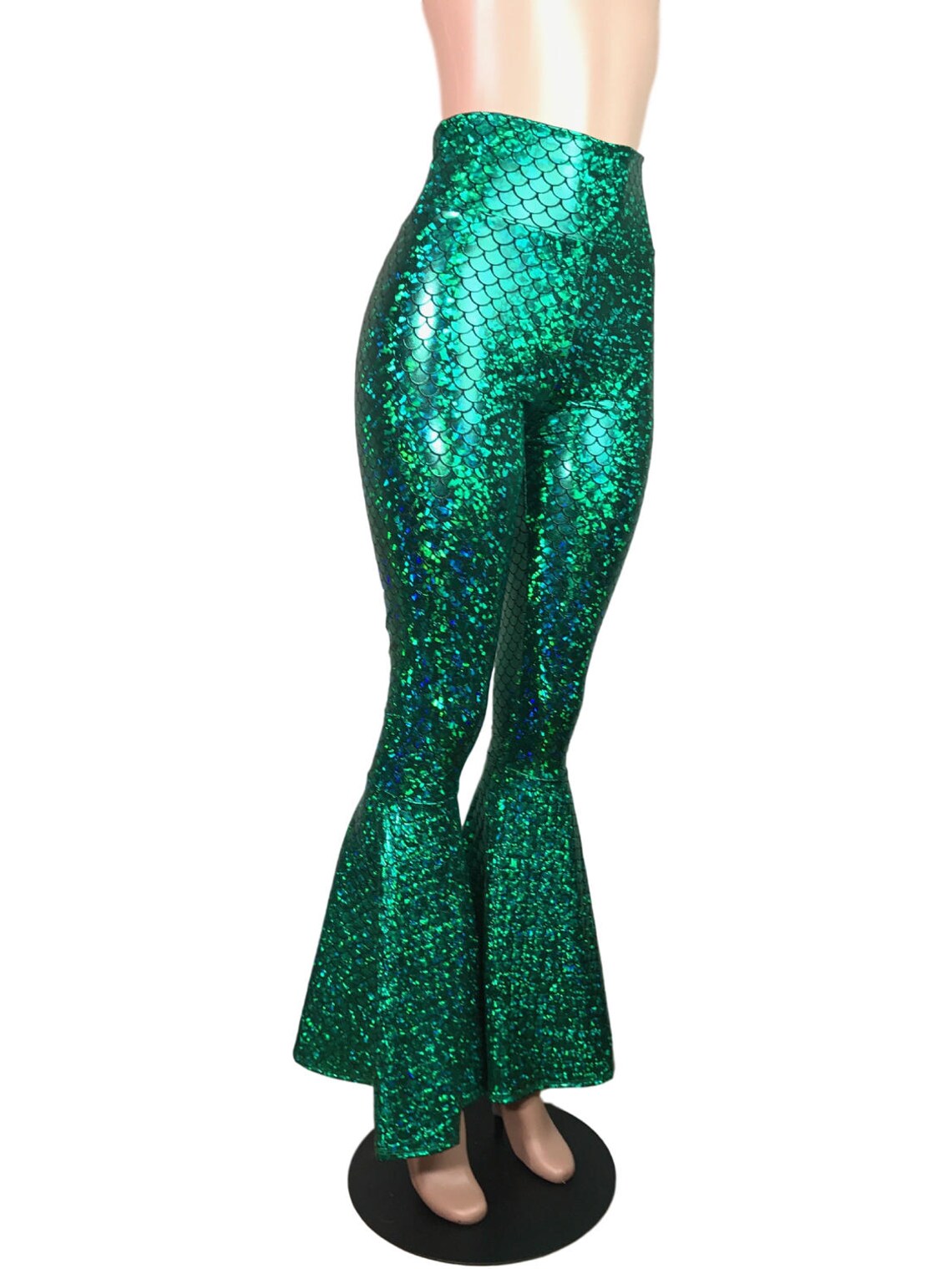Mermaid Bell Bottoms Green Metallic Scales Pants Yoga - Etsy