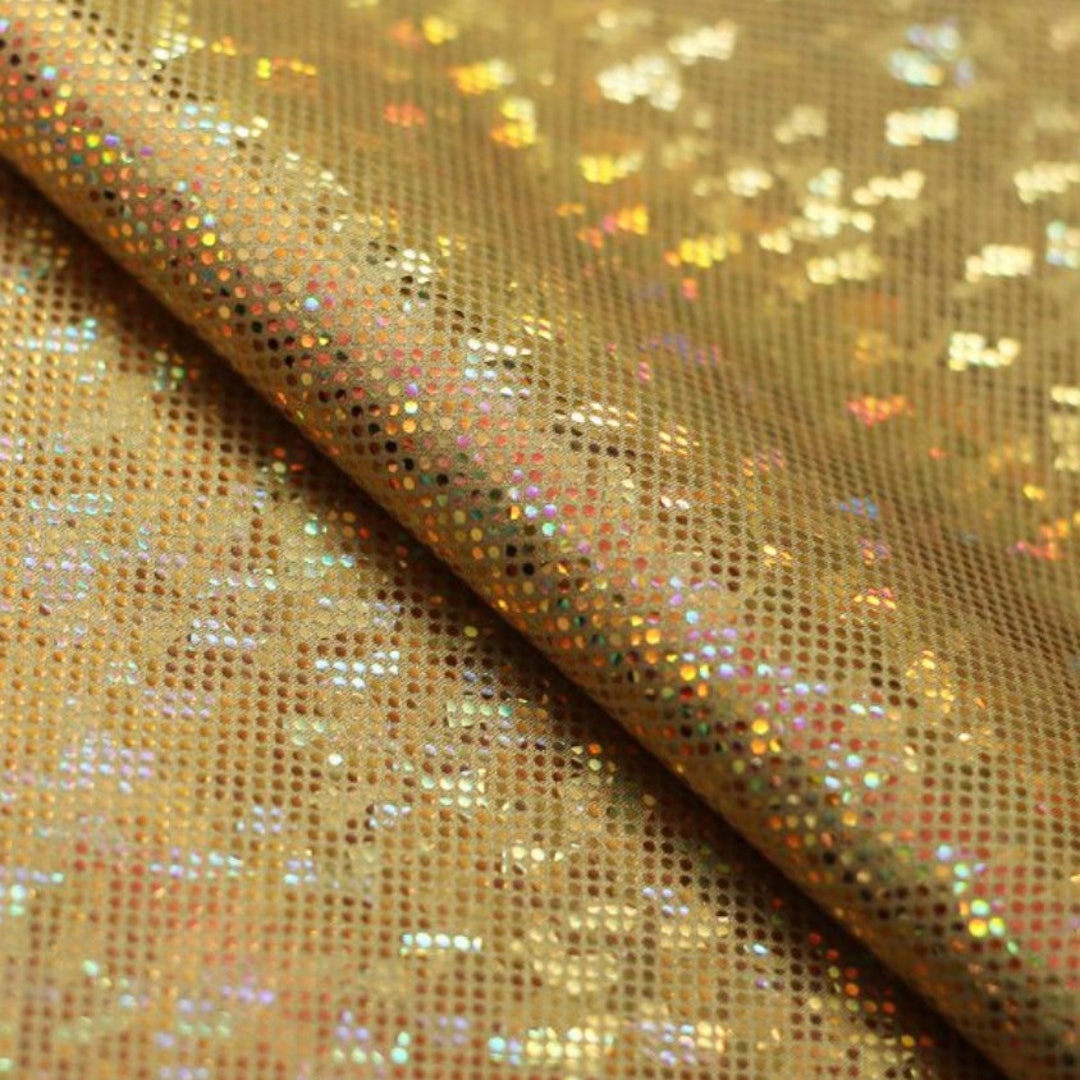 Gold Holographic Shattered Glass Nylon Spandex Fabric By-the-yard, Holo ...