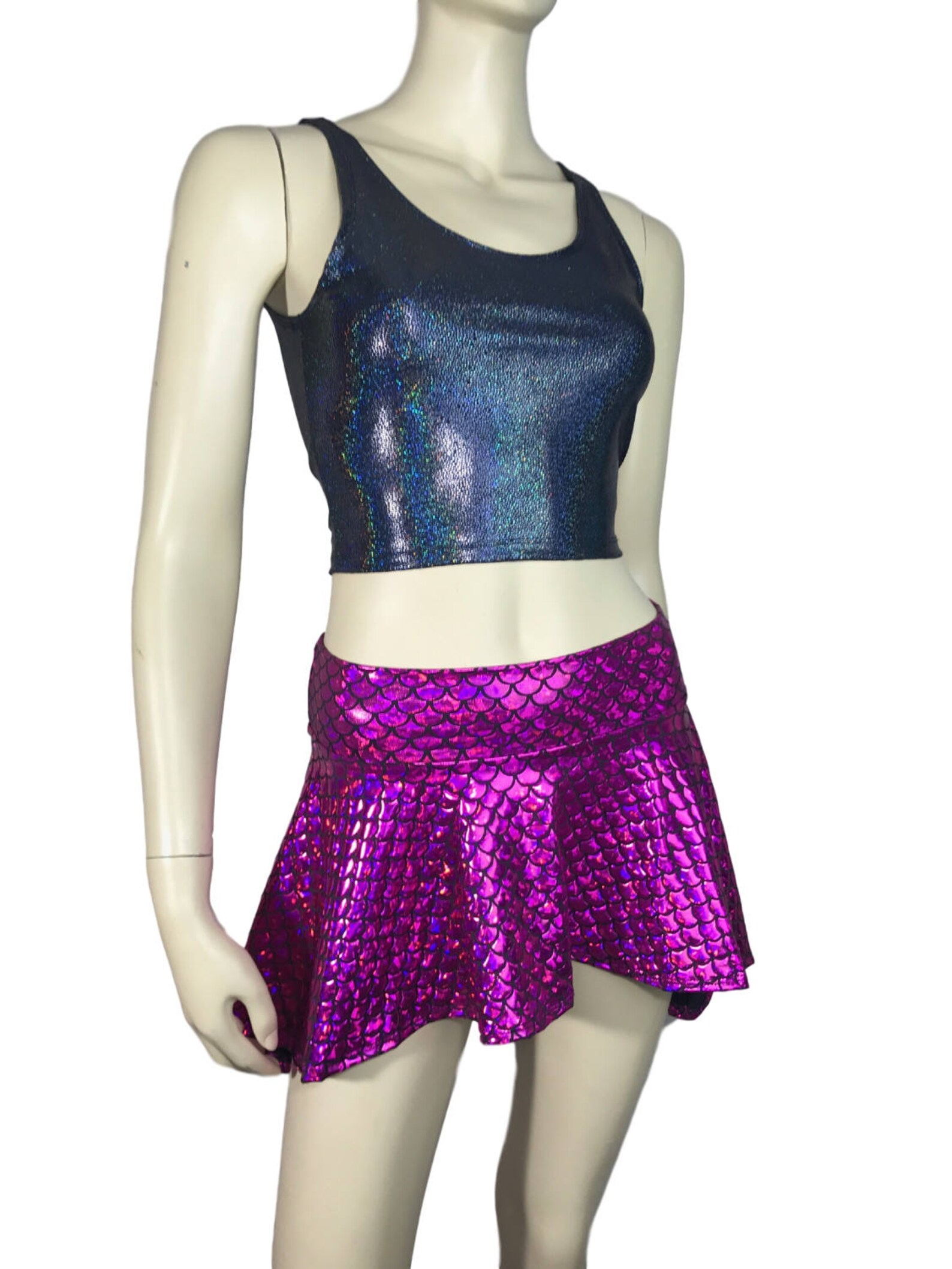 Black Holographic Crop Top Bodycon Clubwear Rave Wear | Etsy