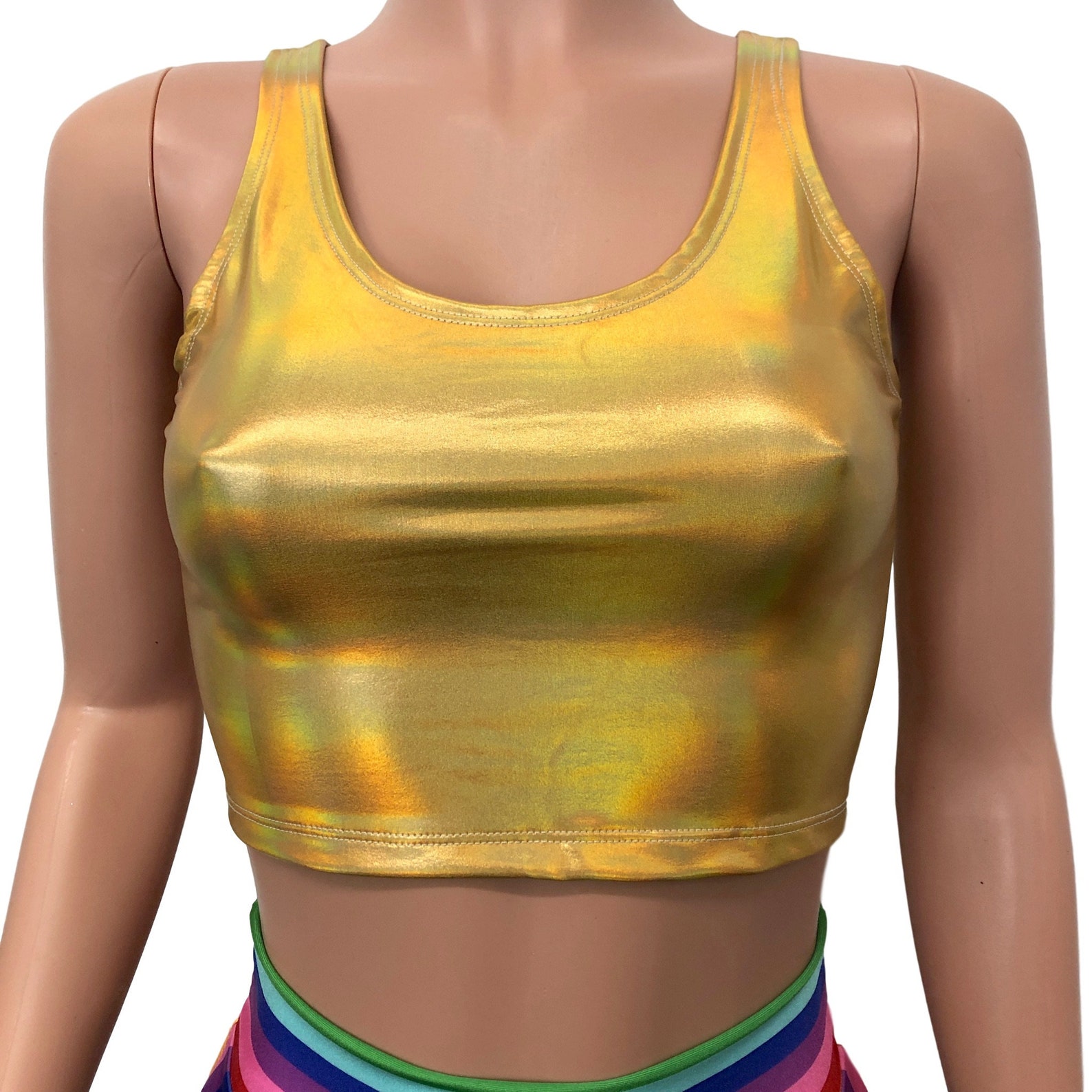 Crop Top Tank gold Opal Holographic Rave Top Festival - Etsy