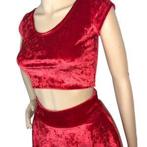 Red Crushed Velvet Cap Sleeve Crop Top - Bodycon Clubwear, Rave Wear ...