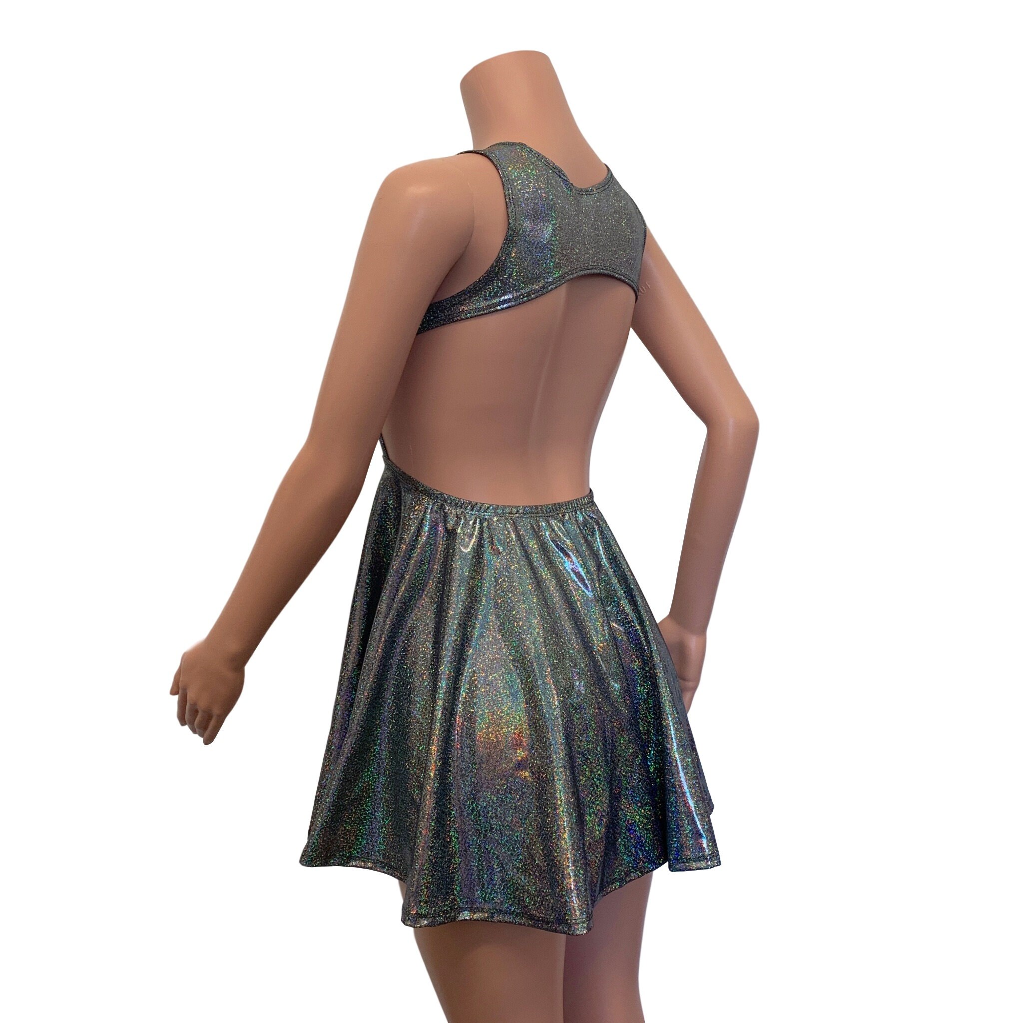 Cutout Skater Dress - *gleaming Silver Holographic* - Rave Dress, Fit N ...