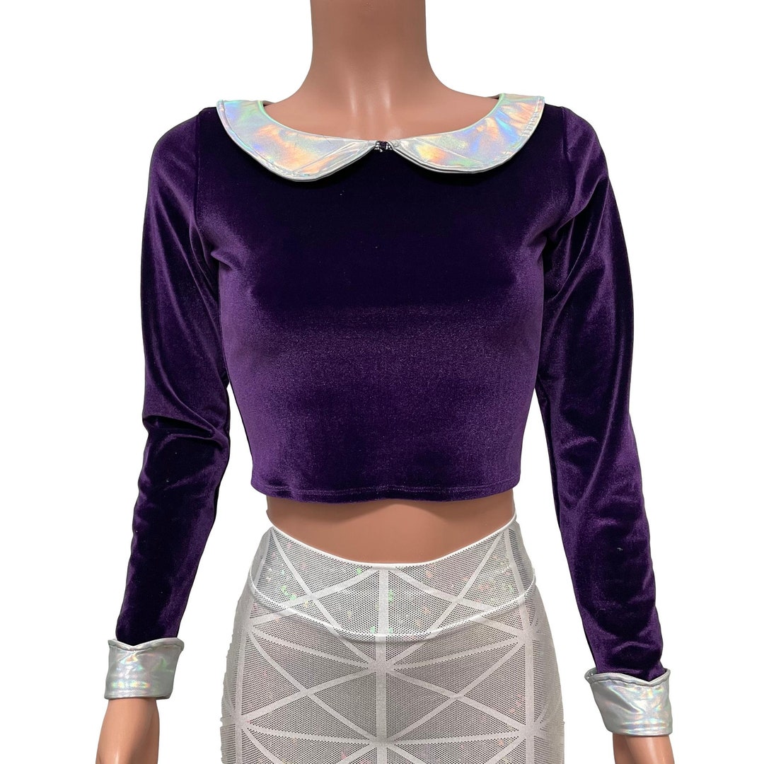 Purple Velvet Collared Crop Top - Bodycon Clubwear, Rave Wear, Boho - Etsy