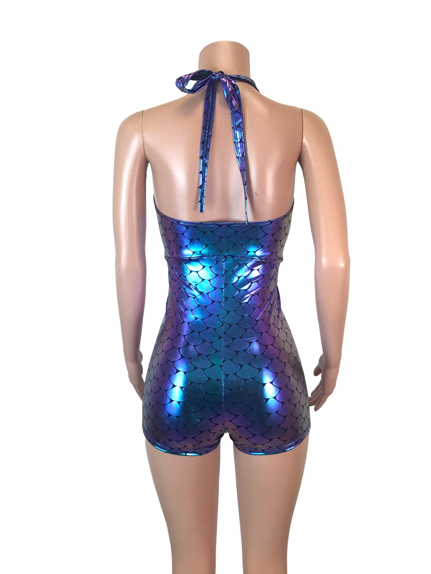 Mermaid Holographic Scales Halter Romper Rave Wear Festival | Etsy