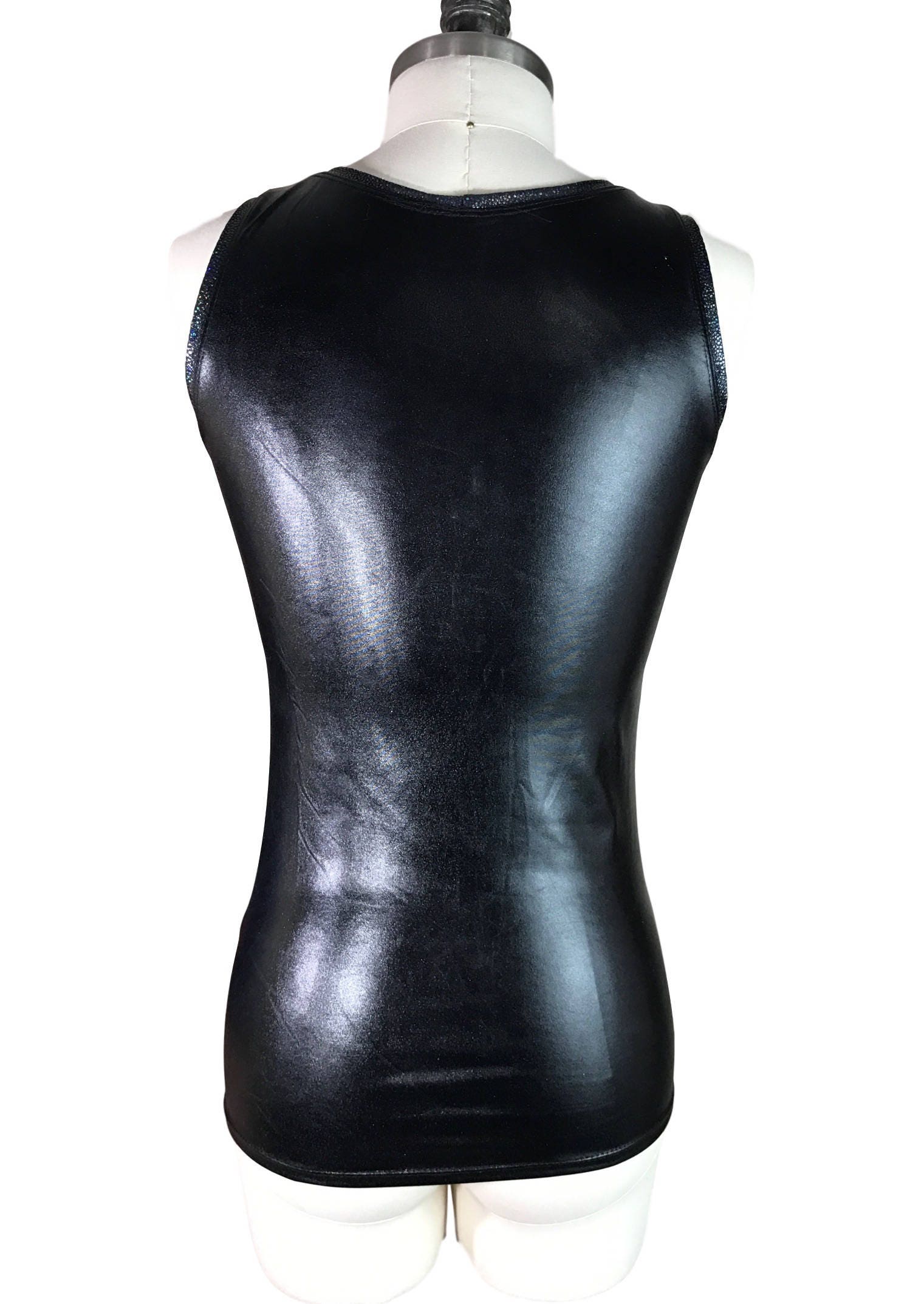 Black Leather Metallic Tank Top Bodycon Etsy
