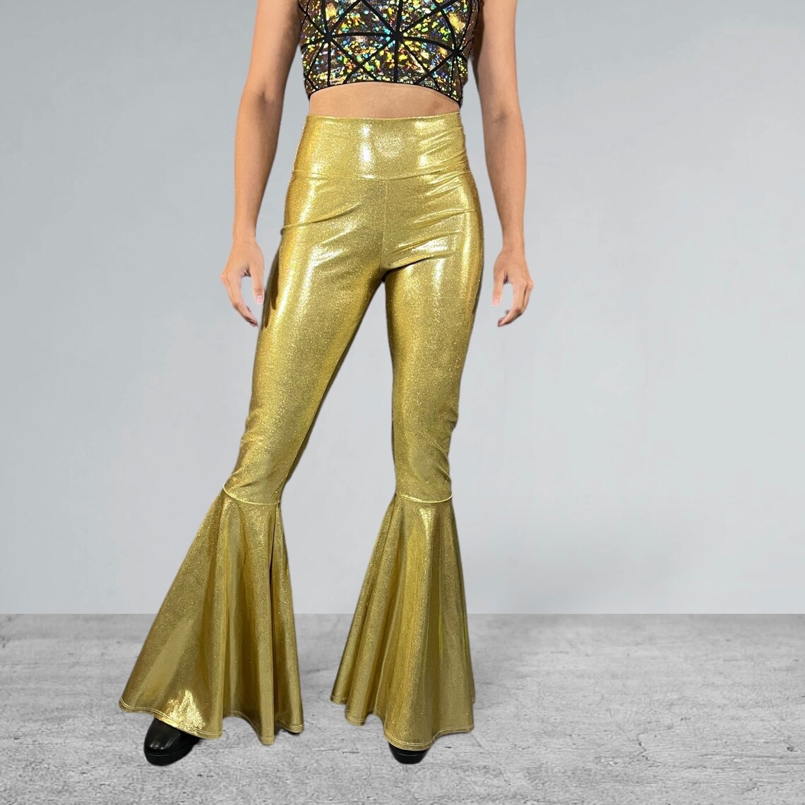 Gold Bell Bottoms | High Waist Flares in Gold Metallic | Disco Pants ...
