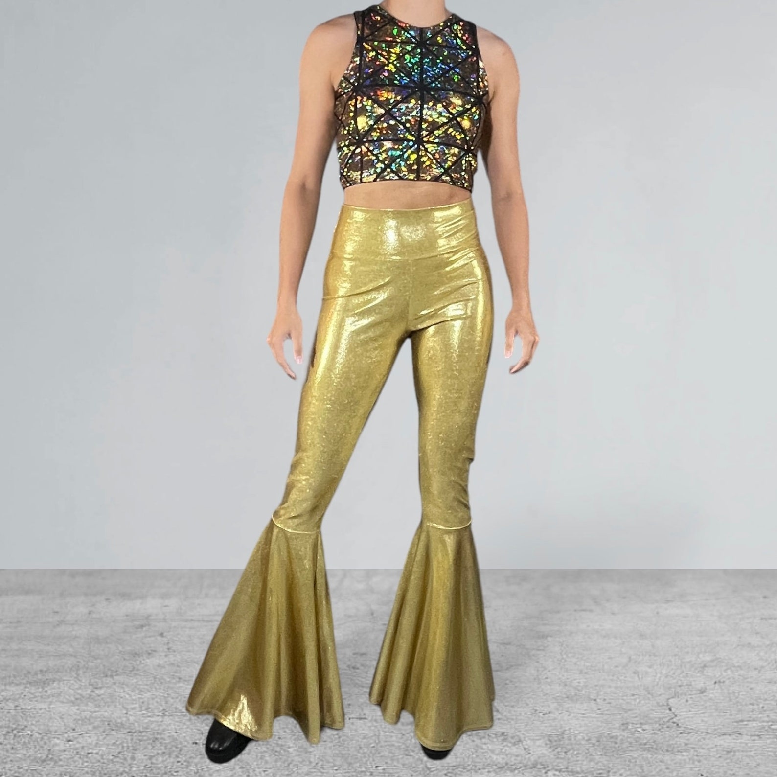 Gold Bell Bottoms | High Waist Flares in Gold Metallic | Disco Pants ...