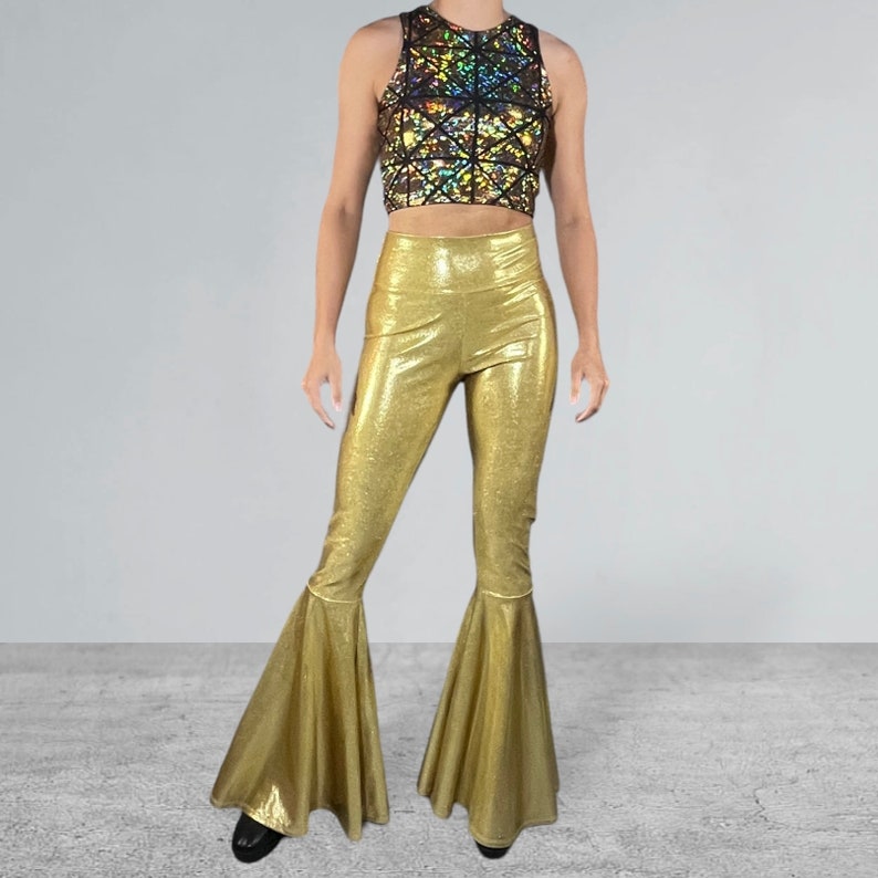 Gold Bell Bottoms | High Waist Flares in Gold Metallic | Disco Pants ...