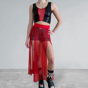 Mesh Maxi Duster Skirt Skirt - Long Double Side Slit Skirt - Sheer ...