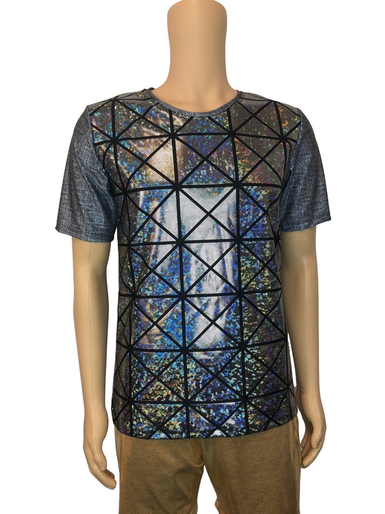 Men's Holographic Tee or T-shirt, *linen Print* W/silver Glass Pane ...