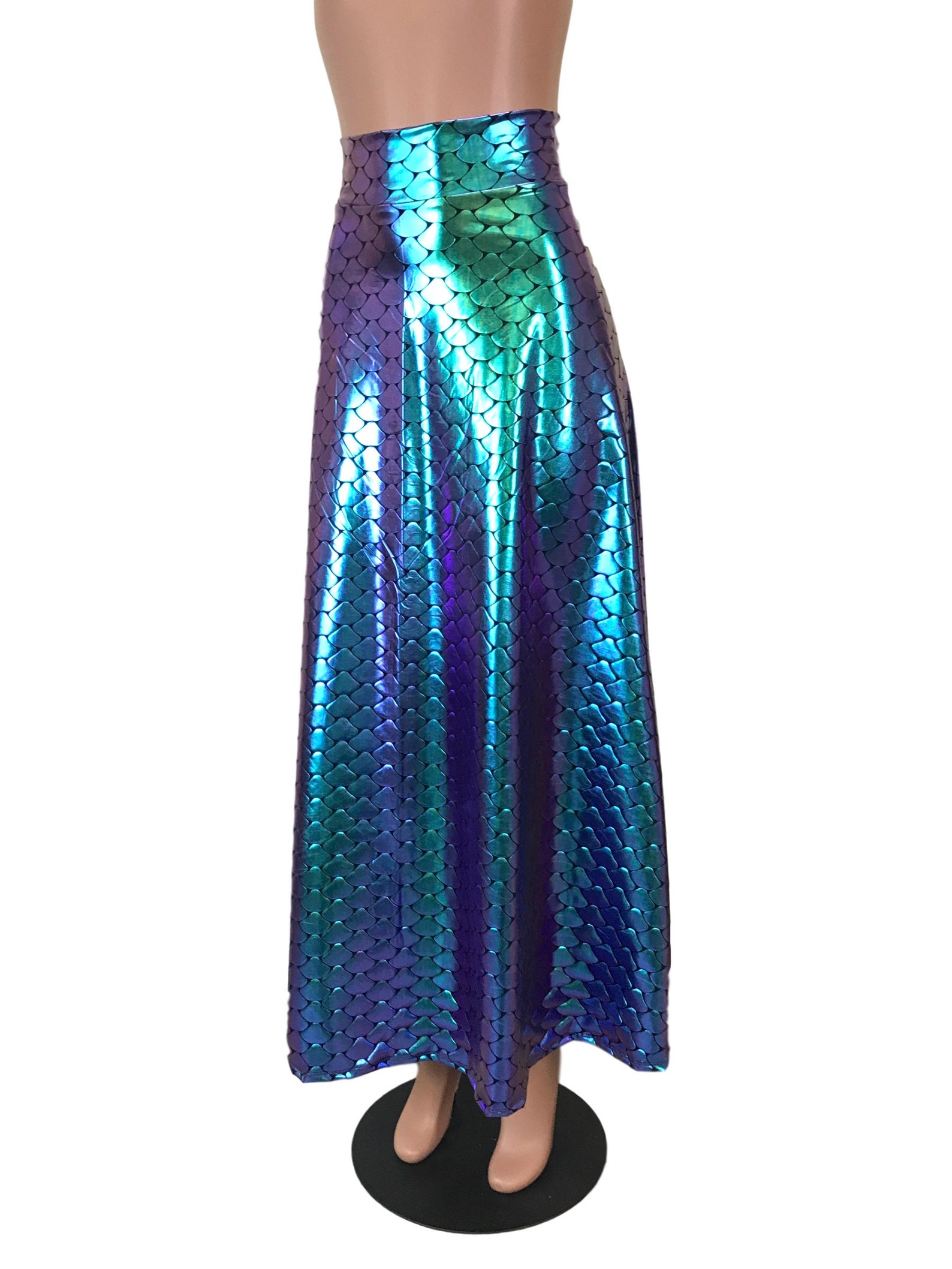 Mermaid Scales Holographic High Waisted Maxi Skirt - Costume Long Skirt ...