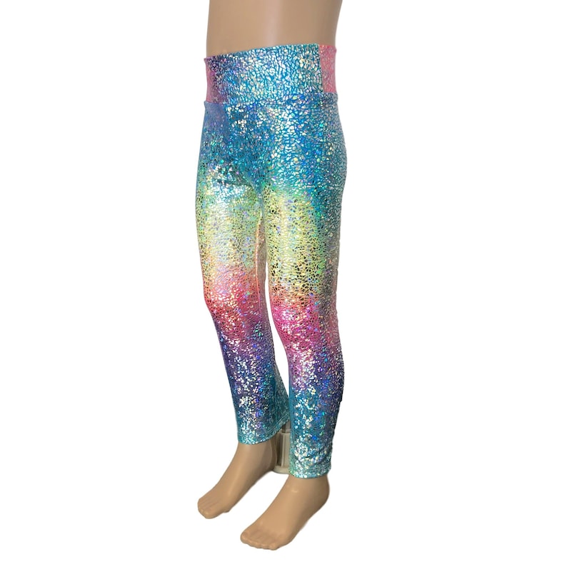 Children's Holograph Rainbow Leggings Girls Sparkle | Etsy