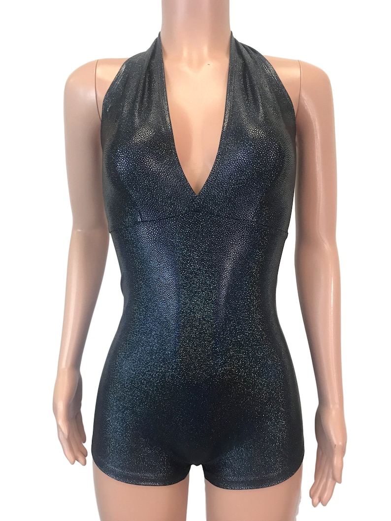 Black Holographic Halter Romper Rave Wear Festival Outfit - Etsy