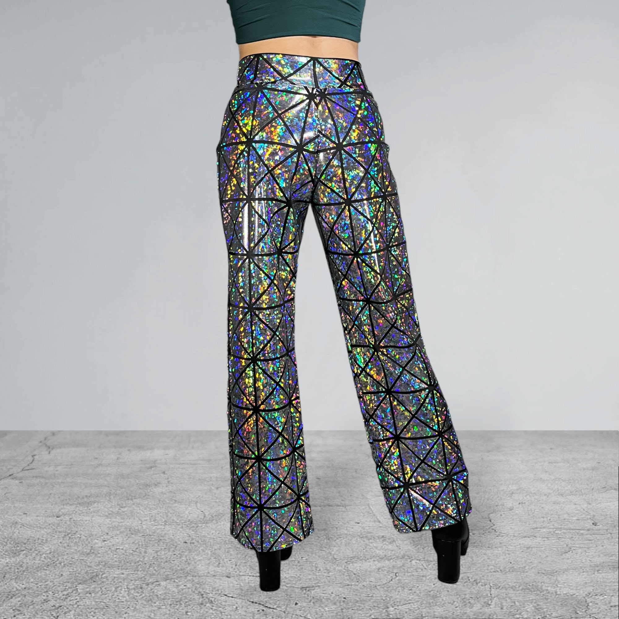 Silver Glass Pane Holographic Wide Leg Pants - Optional Pockets ...