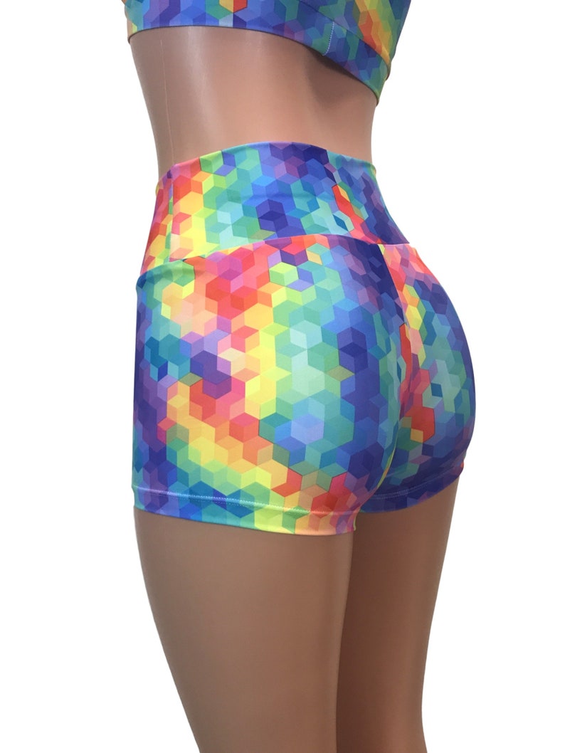 Rainbow Geo High Waisted Booty Shorts Club Or Rave Wear Etsy
