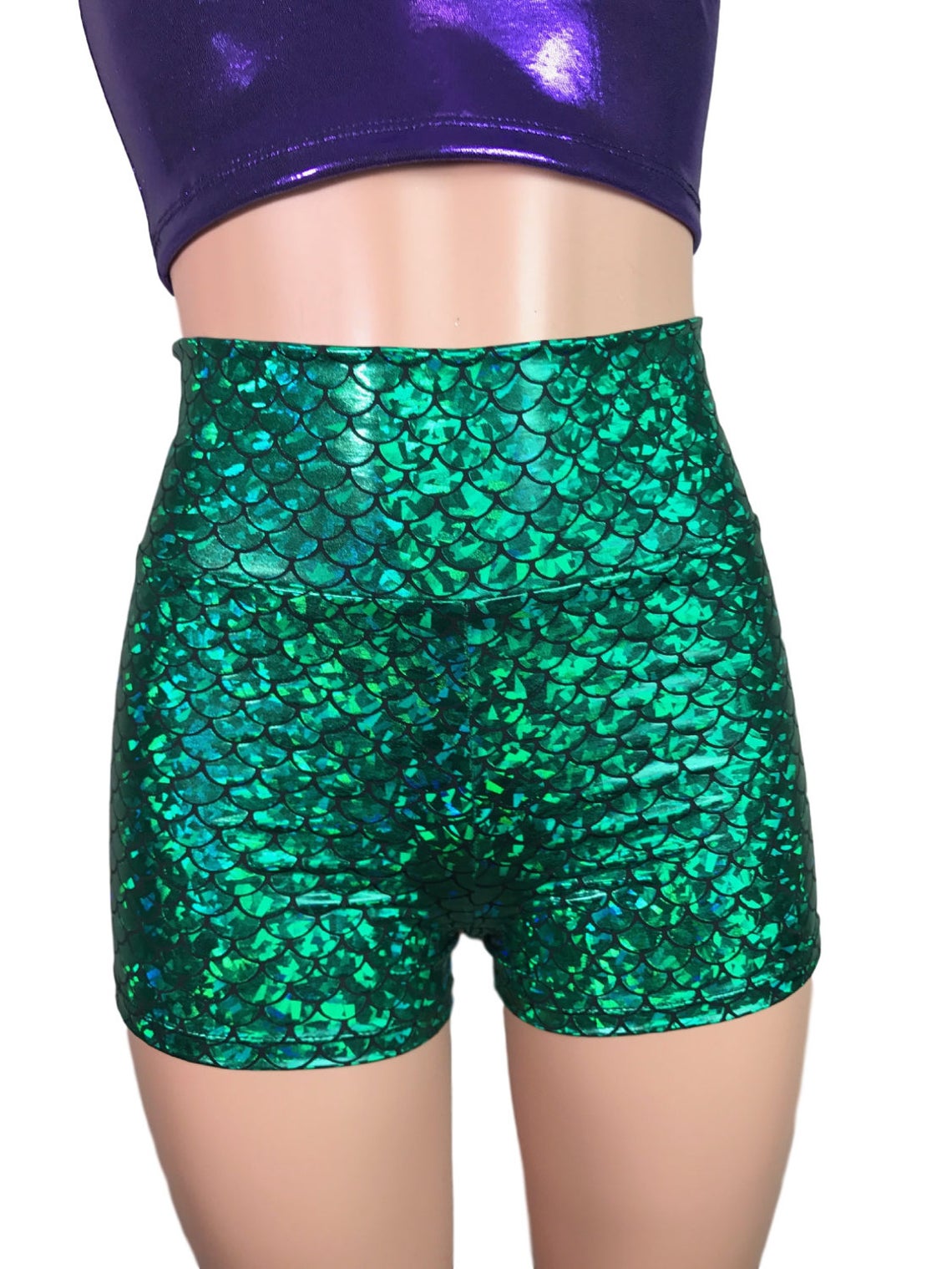 Green Mermaid Scales High Waisted Booty Shorts Festival or | Etsy