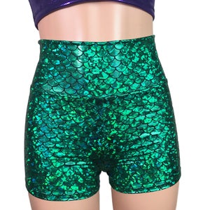 Green Mermaid Scales High Waisted Booty Shorts - Festival or Rave ...