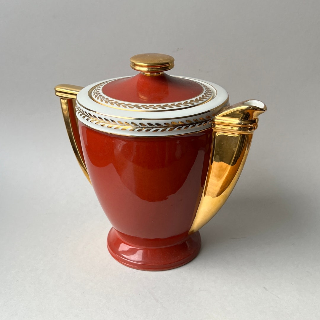 Vintage 1950s Limoges Rene Frugier Porcelain Tea Pot in Gold Gilt and ...