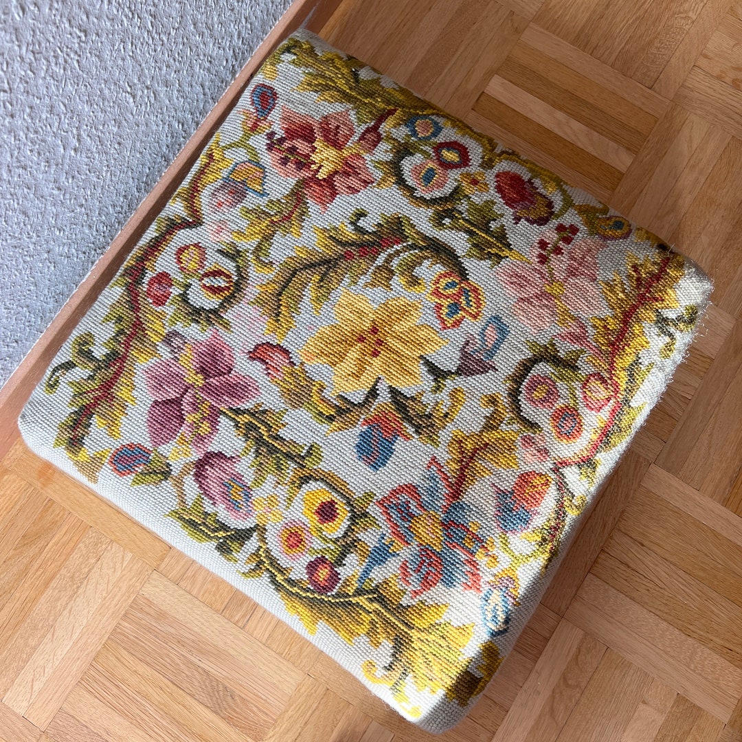 Antique Square Footstool With Cross Stitch Needle Point Top,victorian ...