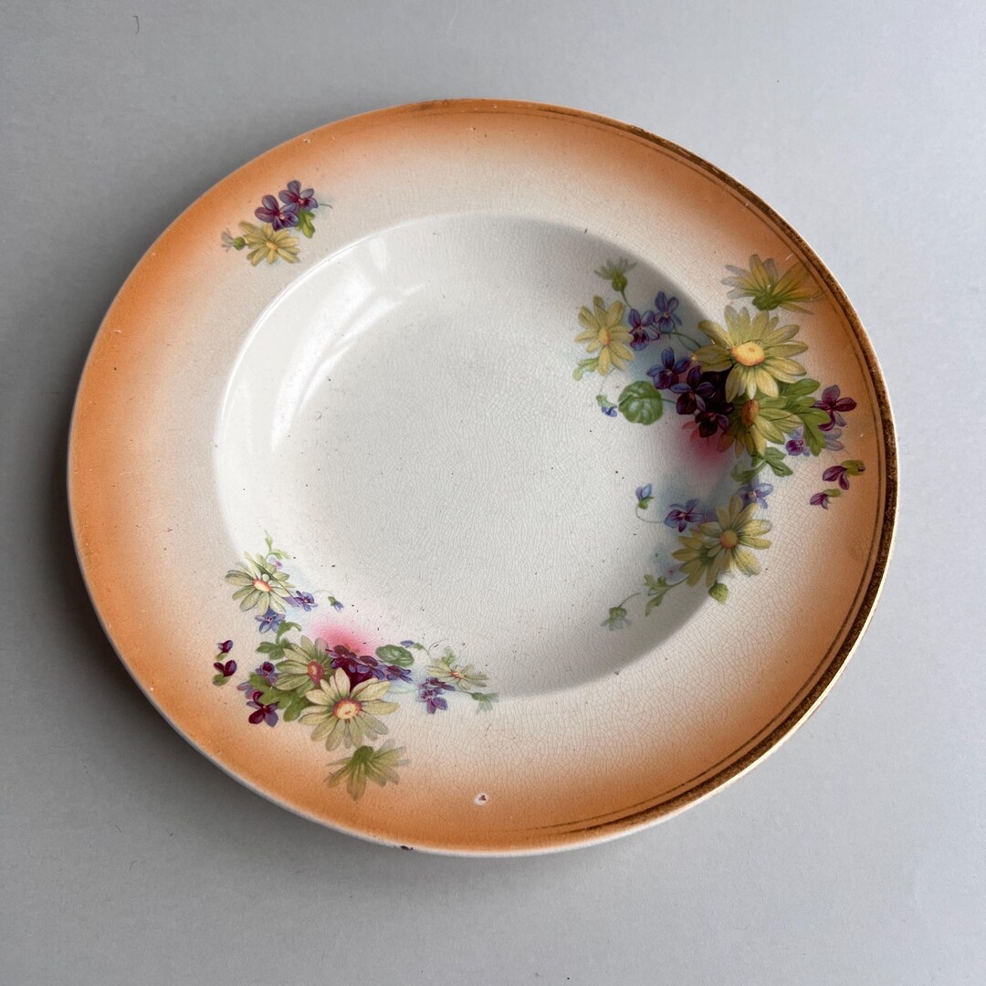Vintage Eclectic Orange Ombre Floral Soup Bowls Set of 6, Romantic ...