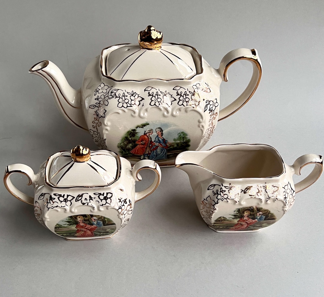 Rare 1940s SADLER Tea Set Courting Couple Gold Trim - Cube Tea Pot ...