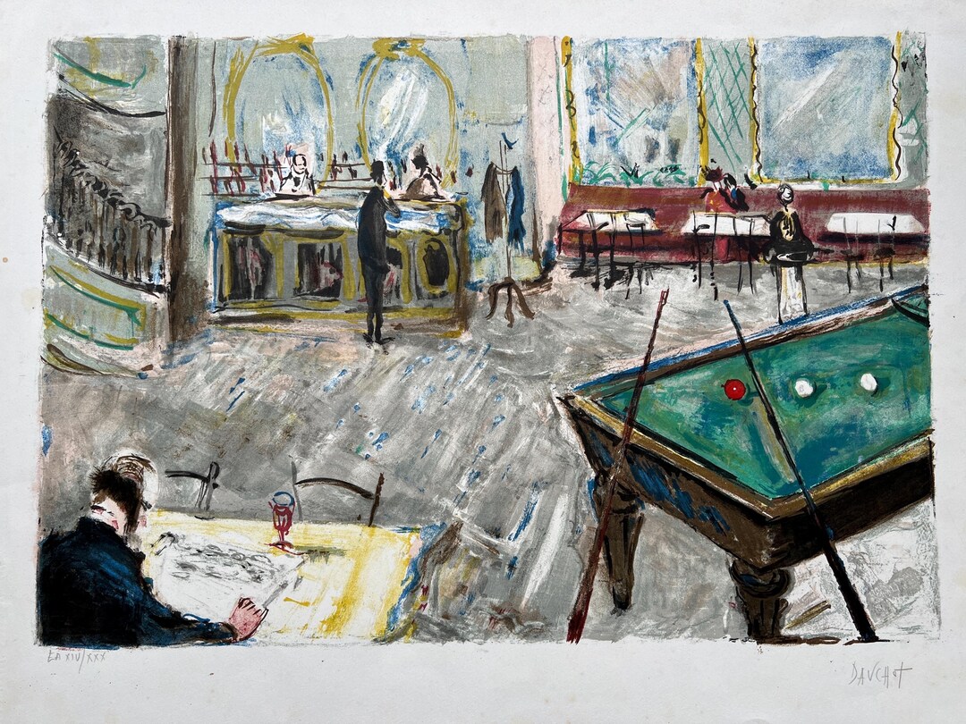 Vintage Gabriel Dauchot (1927-2005) Original Lithograph ‘pool Hall ...