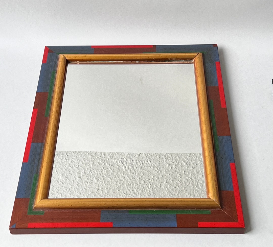Vintage 90s Post Modern Mirror With Red Green Geometric Design ...