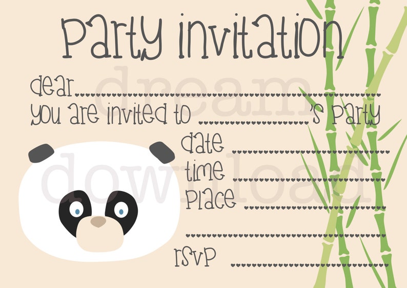 Printable Panda Invitation, Panda Party Invitation, Panda Invitation to ...