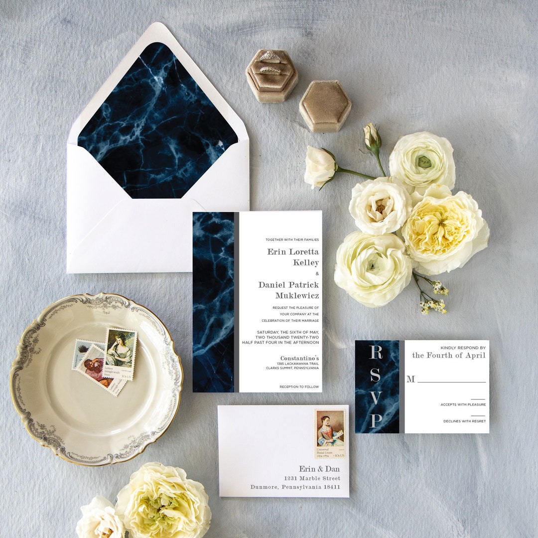 Midnight Blue Envelope Liner, Marble Envelope Liner, Wedding Invitation ...