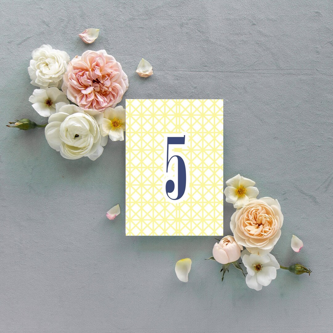 Bold and Modern Yellow and Navy Table Number, Graphic Pattern Table ...