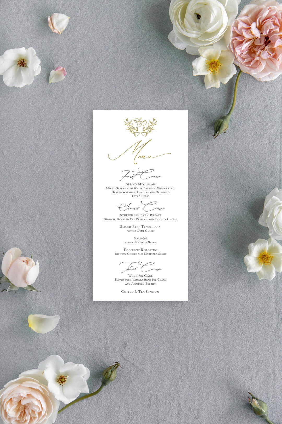 Elegant Floral Wedding Menu, Gold Wedding Menu Card, Printed Wedding ...