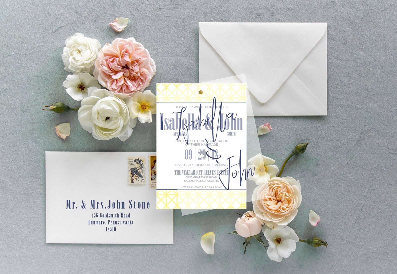 Modern Blue Wedding Invitation Envelope Liner, Navy Liner for Wedding ...