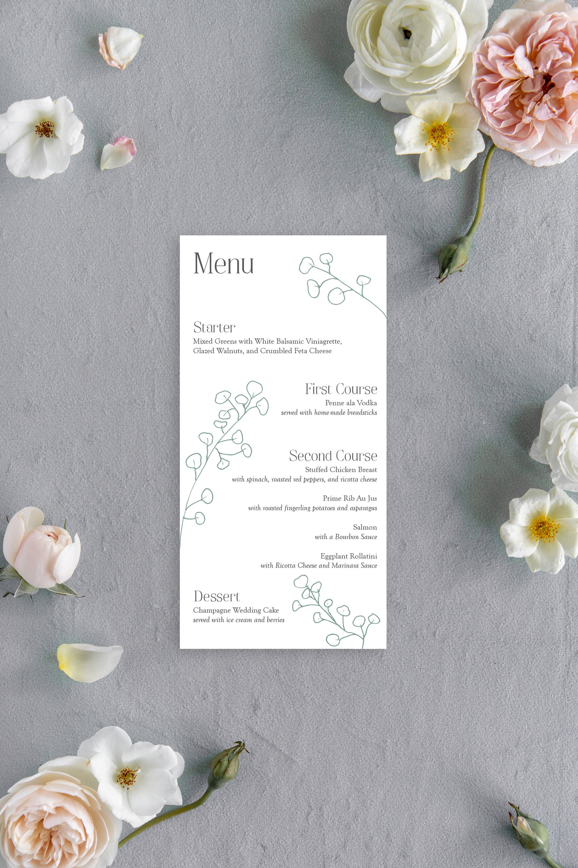 Sage Green Wedding Menu, Eucalyptus Wedding Menu, Modern Wedding Menu ...