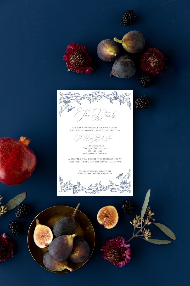 Romantic Floral Frame Wedding Table Number, Blue Table Number Card ...