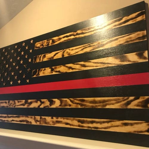 Thin Red Line Flag With Fire Department Logo Custom Wood - Etsy