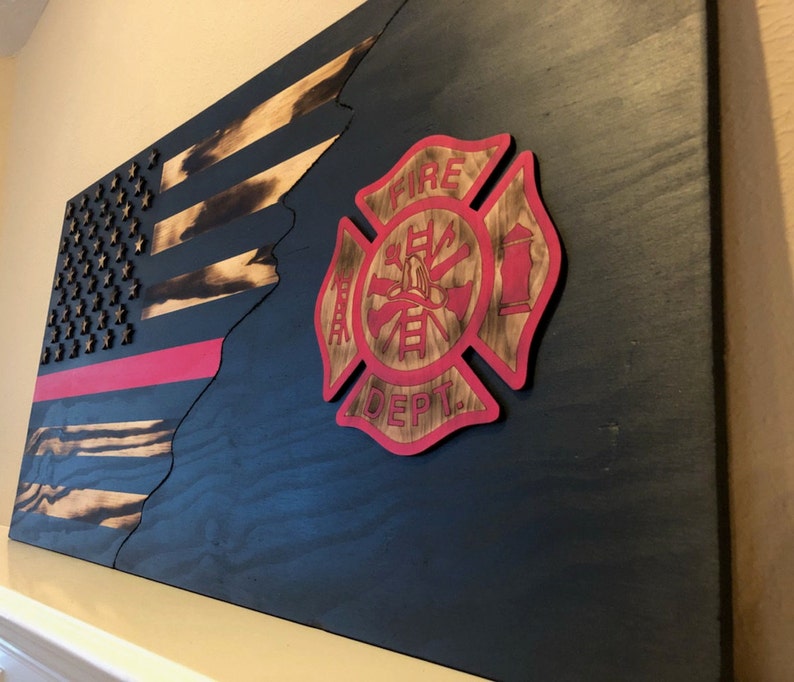 Thin Red Line Flag With Fire Department Logo, Custom Wood Flag, Fire ...
